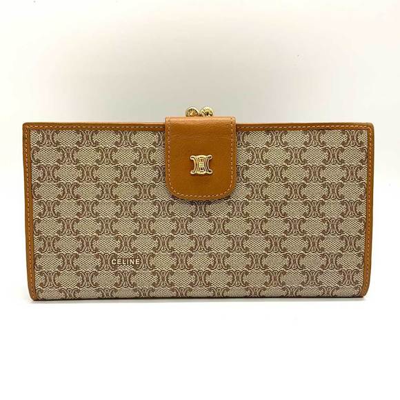 Celine | Bags | Celine Triomphe Pattern Long Wallet Beige X Brown ...